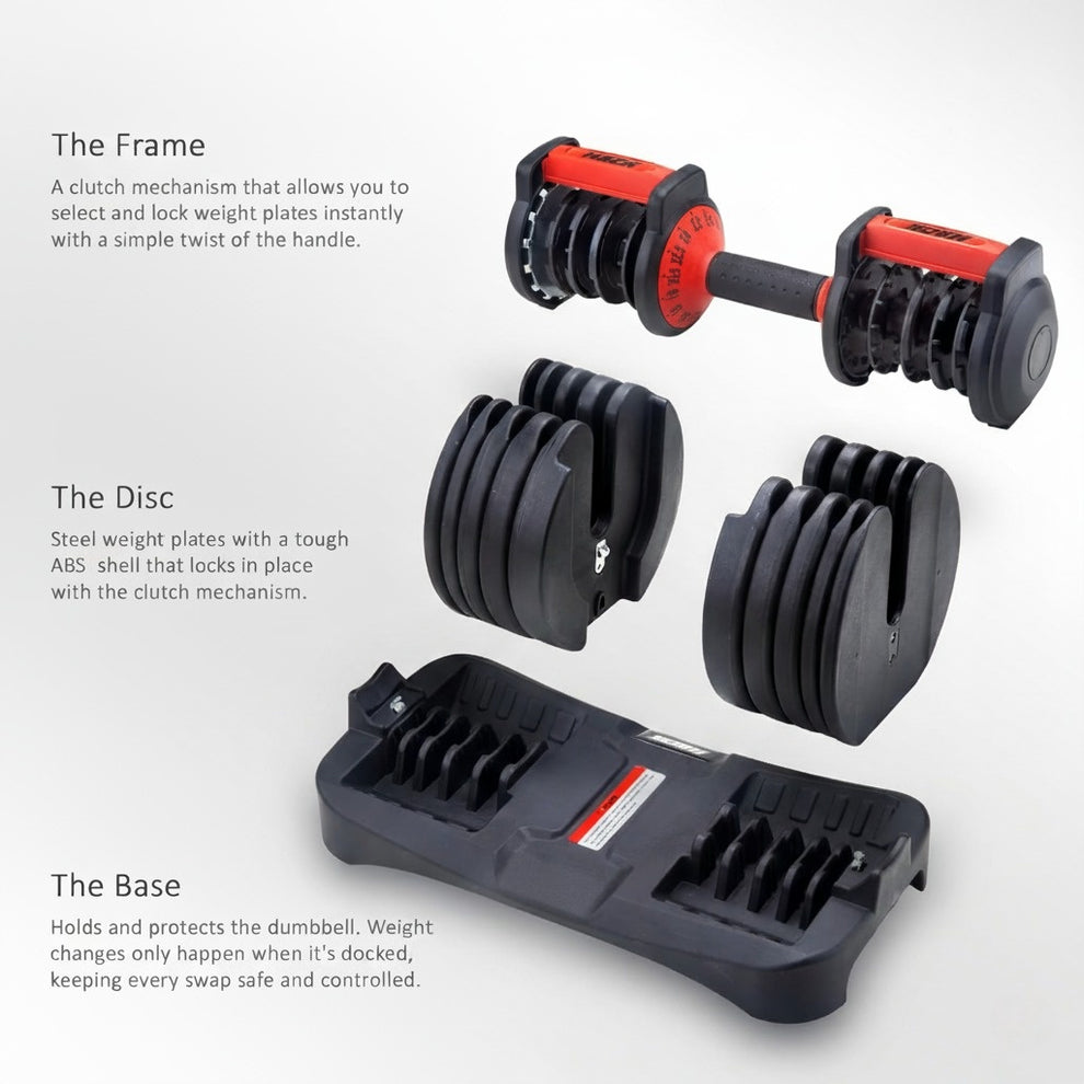 24kg Quick Dial Adjustable Dumbbells | 15-in-1 Dumbbell Set – Muscleiq