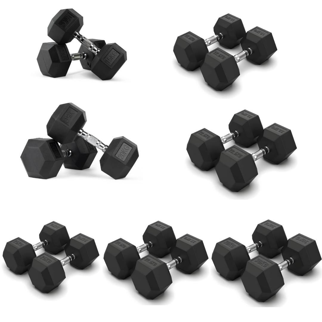 Hex Dumbell Sets | Rubber Coated Hex Dumbbells | 2kg to 40kg – Muscleiq